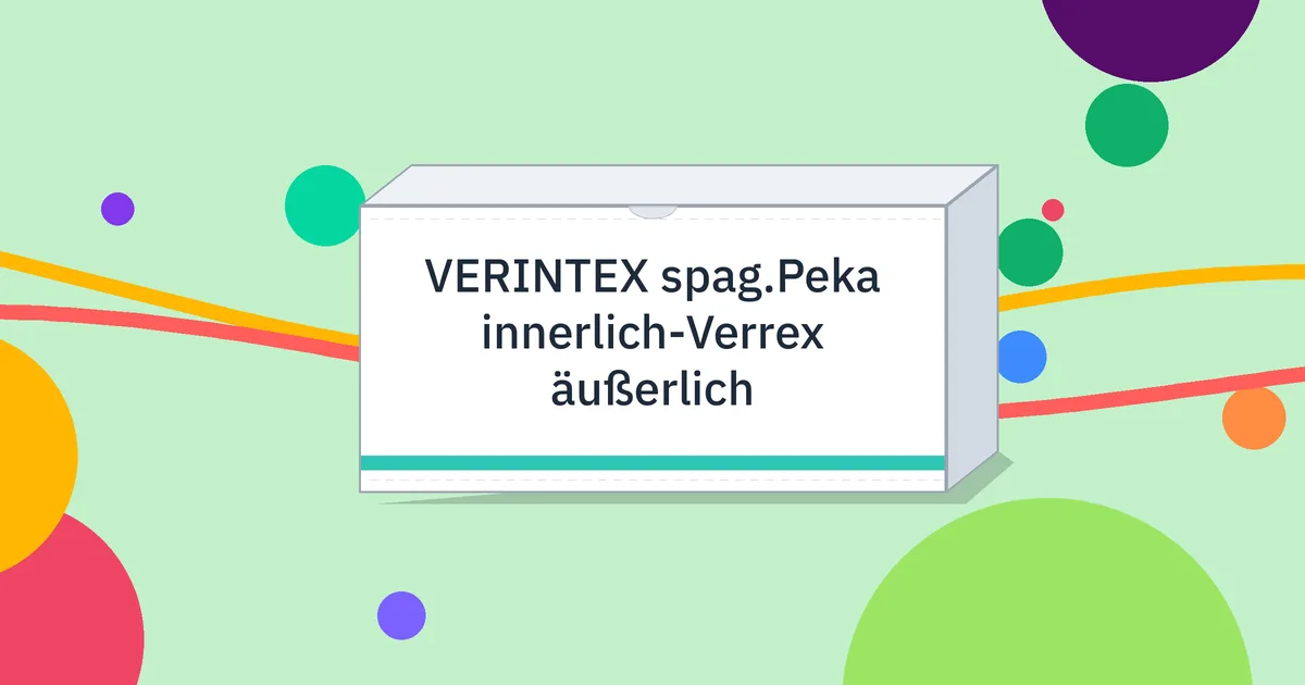 Symbolbild: Packung mit der Aufschrift VERINTEX spag.Peka innerlich-Verrex äußerlich (PZN 13861471) – Verfügbarkeit und Bezug in Apotheken in Frankfurt am Main