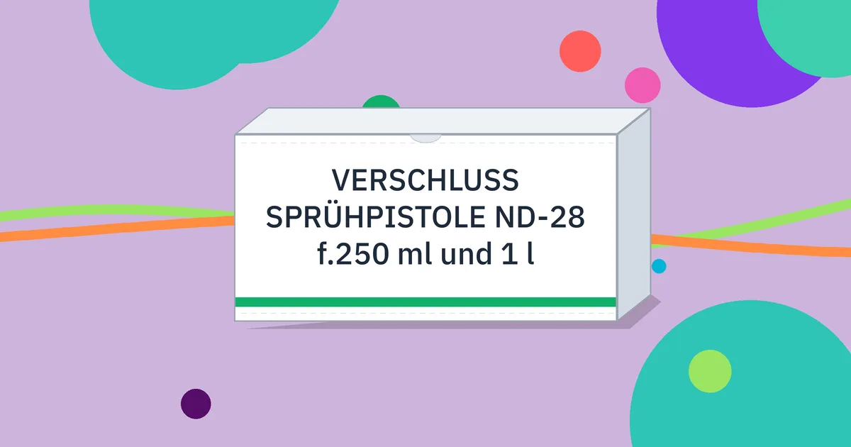 Symbolbild: Packung mit der Aufschrift VERSCHLUSS SPRÜHPISTOLE ND-28 f.250 ml und 1 l (PZN 18030680) – Verfügbarkeit und Bezug in Apotheken in Frankfurt am Main