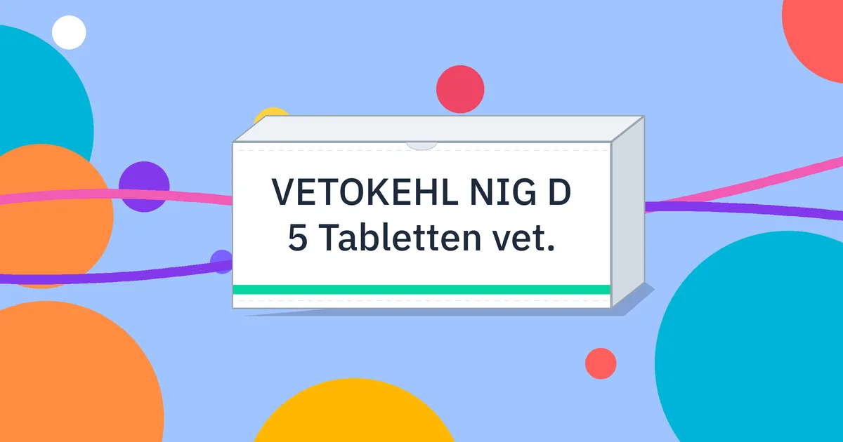 Symbolbild: Packung mit der Aufschrift VETOKEHL NIG D 5 Tabletten vet. (PZN 04599608) – Verfügbarkeit und Bezug in Apotheken in Frankfurt am Main