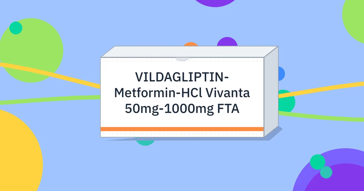 Symbolbild: Packung mit der Aufschrift VILDAGLIPTIN-Metformin-HCl Vivanta 50mg-1000mg FTA (PZN 19843741) – Verfügbarkeit und Bezug in Apotheken in Frankfurt am Main