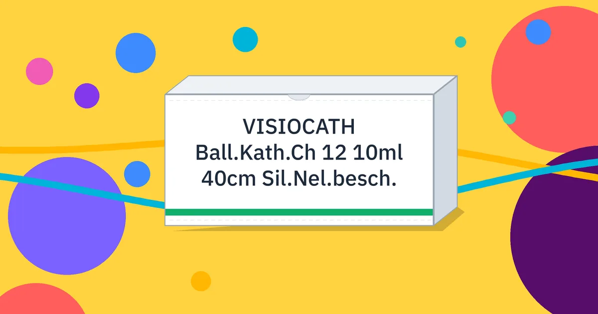 Symbolbild: Packung mit der Aufschrift VISIOCATH Ball.Kath.Ch 12 10ml 40cm Sil.Nel.besch. (PZN 18306018) – Verfügbarkeit und Bezug in Apotheken in Frankfurt am Main