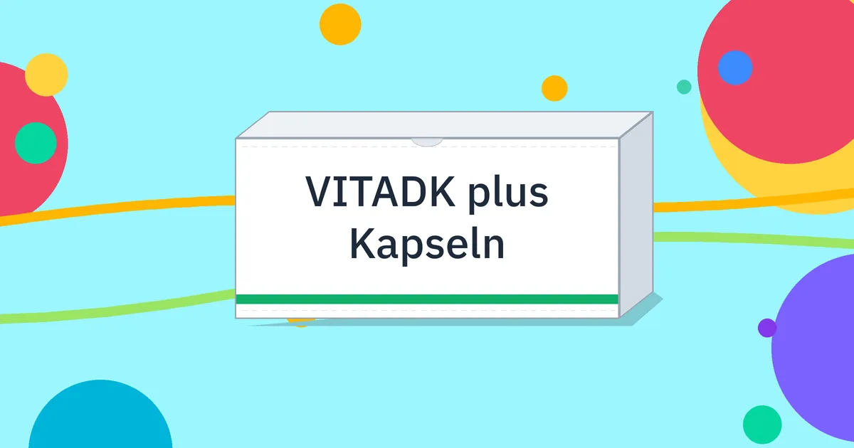Symbolbild: Packung mit der Aufschrift VITADK plus Kapseln (PZN 19125460) – Verfügbarkeit und Bezug in Apotheken in Frankfurt am Main
