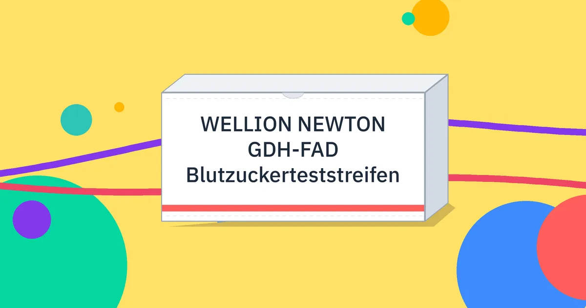 Symbolbild: Packung mit der Aufschrift WELLION NEWTON GDH-FAD Blutzuckerteststreifen (PZN 16749697) – Verfügbarkeit und Bezug in Apotheken in Frankfurt am Main