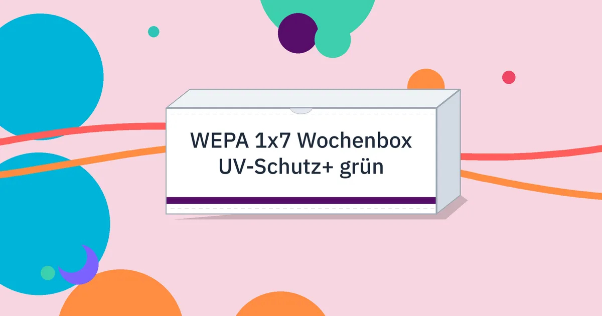 Symbolbild: Packung mit der Aufschrift WEPA 1x7 Wochenbox UV-Schutz+ grün (PZN 18877904) – Verfügbarkeit und Bezug in Apotheken in Frankfurt am Main