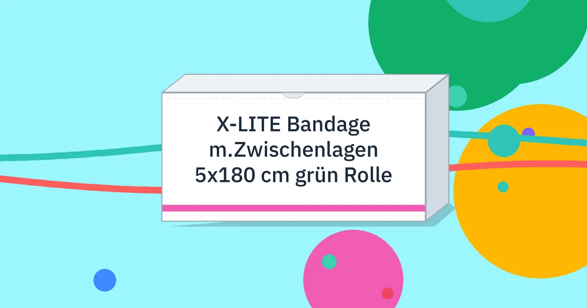 Symbolbild: Packung mit der Aufschrift X-LITE Bandage m.Zwischenlagen 5x180 cm grün Rolle (PZN 02466926) – Verfügbarkeit und Bezug in Apotheken in Frankfurt am Main