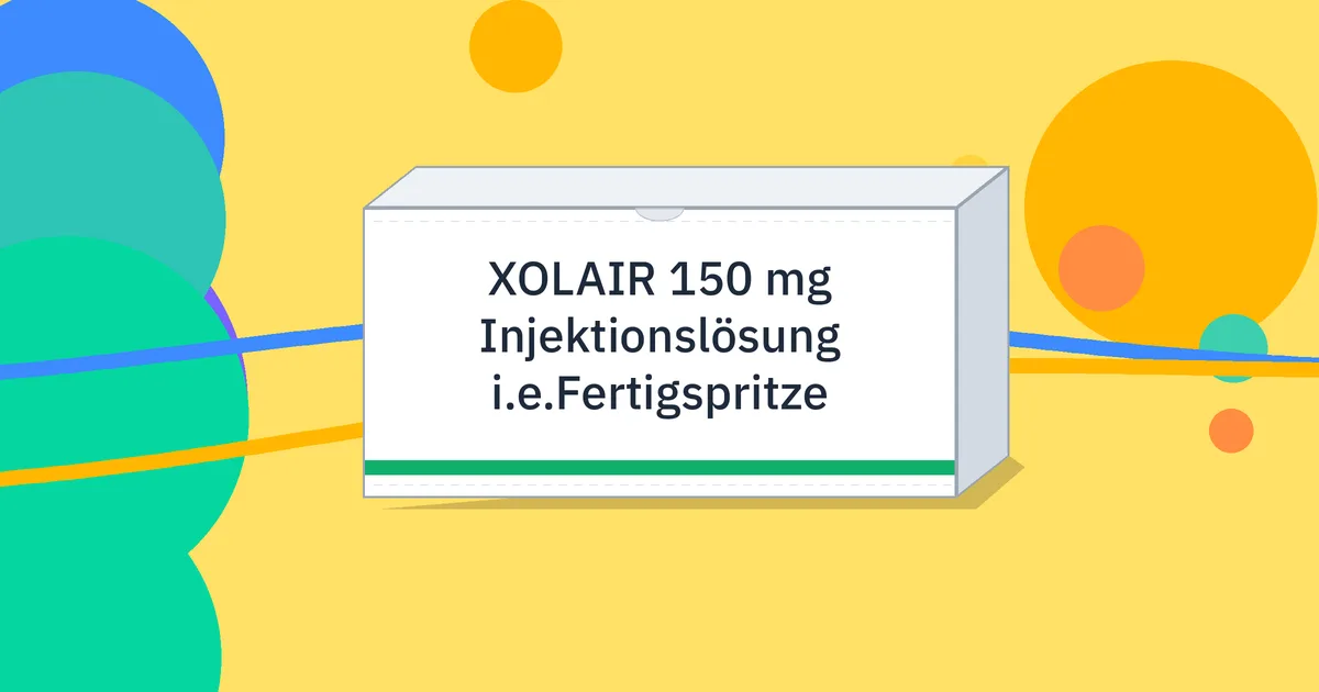 Symbolbild: Packung mit der Aufschrift XOLAIR 150 mg Injektionslösung i.e.Fertigspritze (PZN 16061297) – Verfügbarkeit und Bezug in Apotheken in Frankfurt am Main