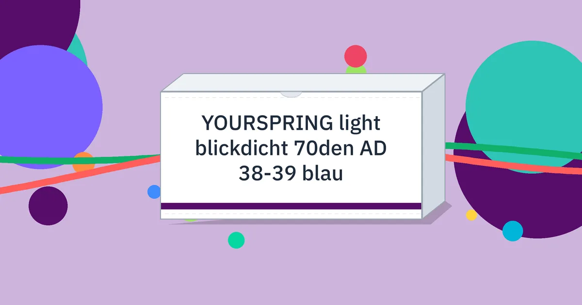 Symbolbild: Packung mit der Aufschrift YOURSPRING light blickdicht 70den AD 38-39 blau (PZN 18056604) – Verfügbarkeit und Bezug in Apotheken in Frankfurt am Main