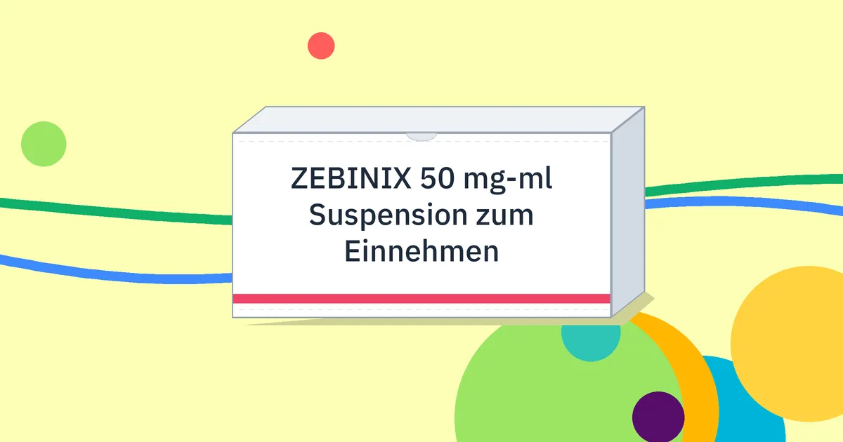 Symbolbild: Packung mit der Aufschrift ZEBINIX 50 mg-ml Suspension zum Einnehmen (PZN 13889802) – Verfügbarkeit und Bezug in Apotheken in Frankfurt am Main
