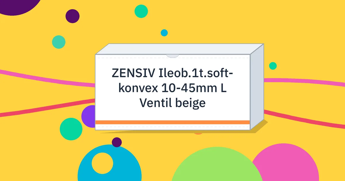 Symbolbild: Packung mit der Aufschrift ZENSIV Ileob.1t.soft-konvex 10-45mm L Ventil beige (PZN 19436740) – Verfügbarkeit und Bezug in Apotheken in Frankfurt am Main