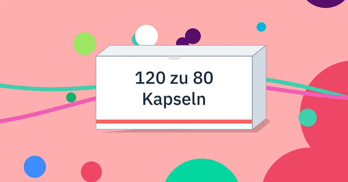 Symbolbild: Packung mit der Aufschrift 120 zu 80 Kapseln (PZN 19959343) – Verfügbarkeit und Bezug in Apotheken in Frankfurt am Main