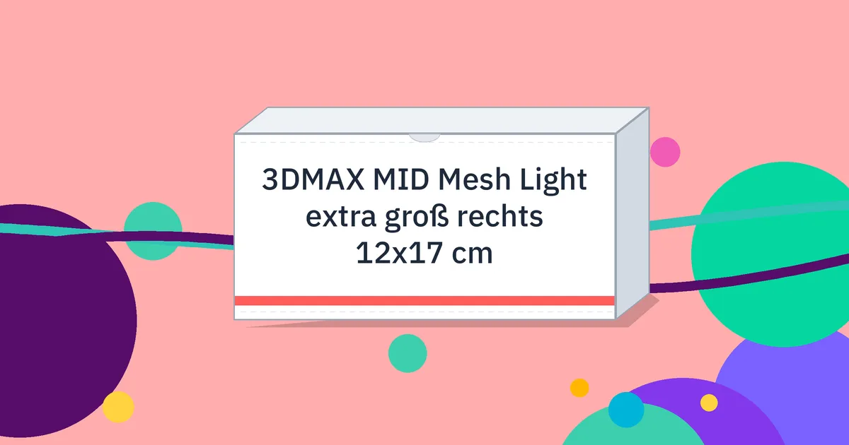 Symbolbild: Packung mit der Aufschrift 3DMAX MID Mesh Light extra groß rechts 12x17 cm (PZN 20894519) – Verfügbarkeit und Bezug in Apotheken in Frankfurt am Main