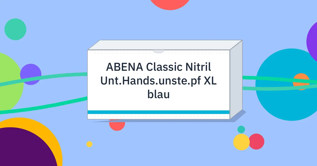 Symbolbild: Packung mit der Aufschrift ABENA Classic Nitril Unt.Hands.unste.pf XL blau (PZN 12519807) – Verfügbarkeit und Bezug in Apotheken in Frankfurt am Main
