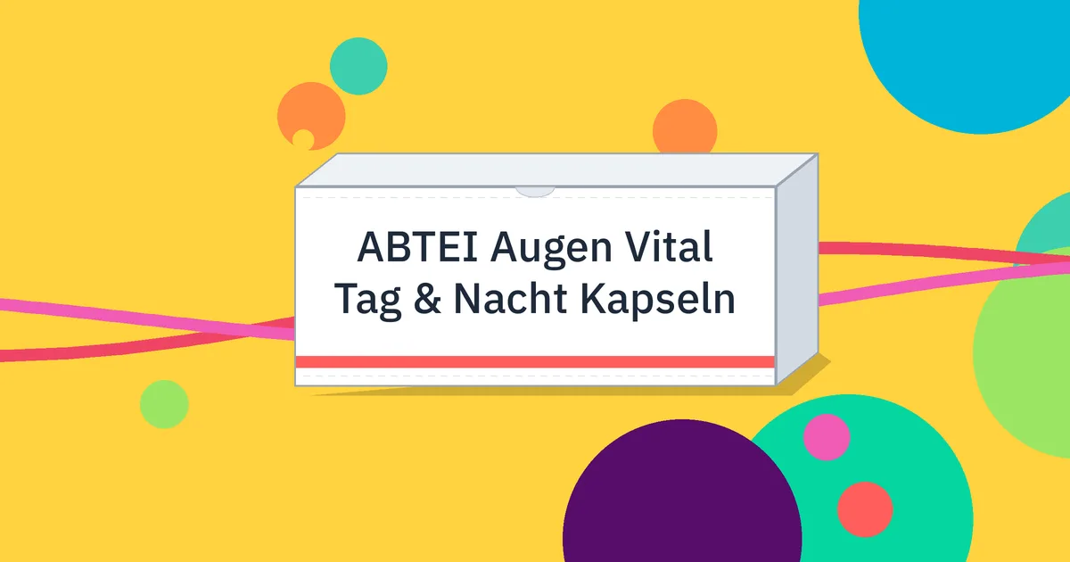 Symbolbild: Packung mit der Aufschrift ABTEI Augen Vital Tag & Nacht Kapseln (PZN 11027798) – Verfügbarkeit und Bezug in Apotheken in Frankfurt am Main