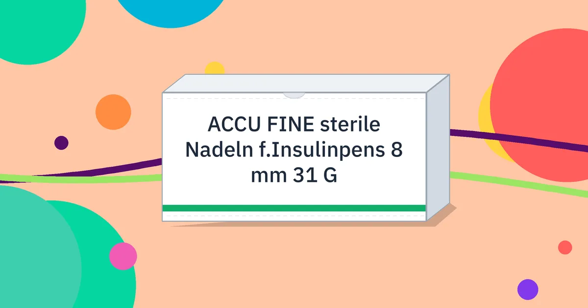 Symbolbild: Packung mit der Aufschrift ACCU FINE sterile Nadeln f.Insulinpens 8 mm 31 G (PZN 16897682) – Verfügbarkeit und Bezug in Apotheken in Frankfurt am Main