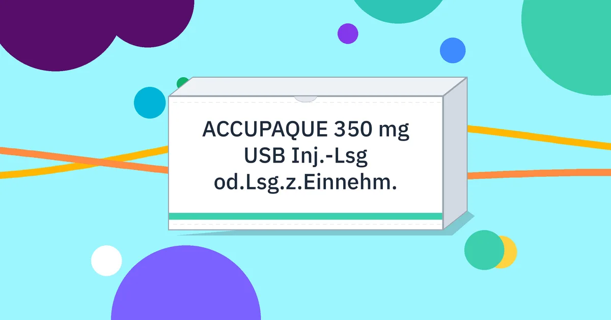 Symbolbild: Packung mit der Aufschrift ACCUPAQUE 350 mg USB Inj.-Lsg od.Lsg.z.Einnehm. (PZN 00500665) – Verfügbarkeit und Bezug in Apotheken in Frankfurt am Main