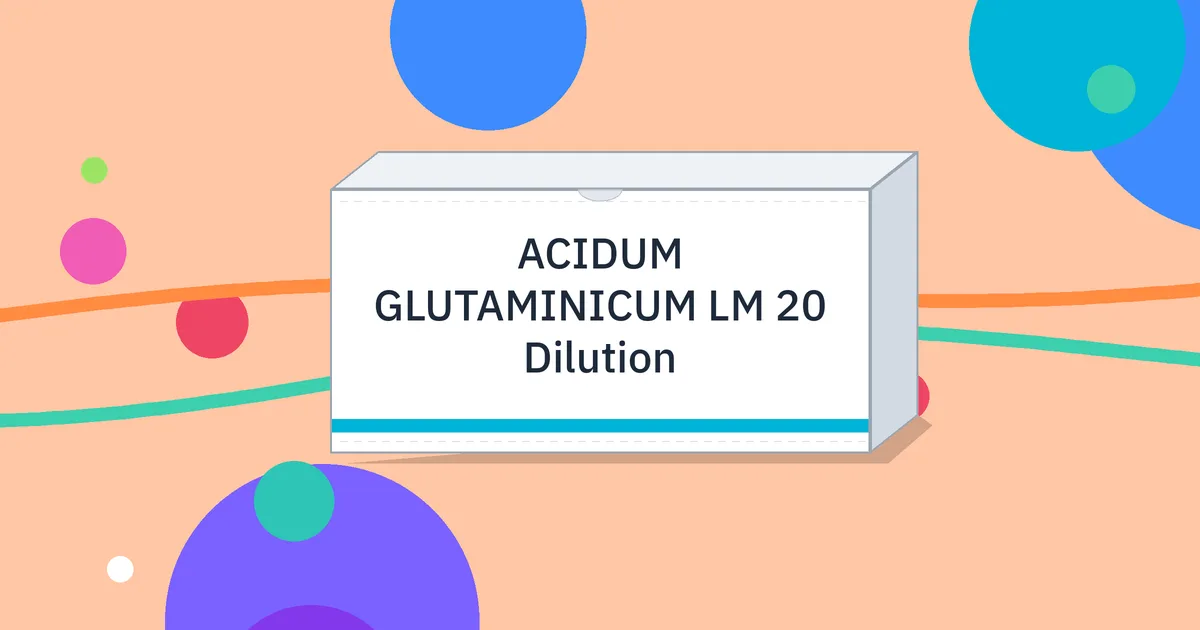 Symbolbild: Packung mit der Aufschrift ACIDUM GLUTAMINICUM LM 20 Dilution (PZN 13276672) – Verfügbarkeit und Bezug in Apotheken in Frankfurt am Main