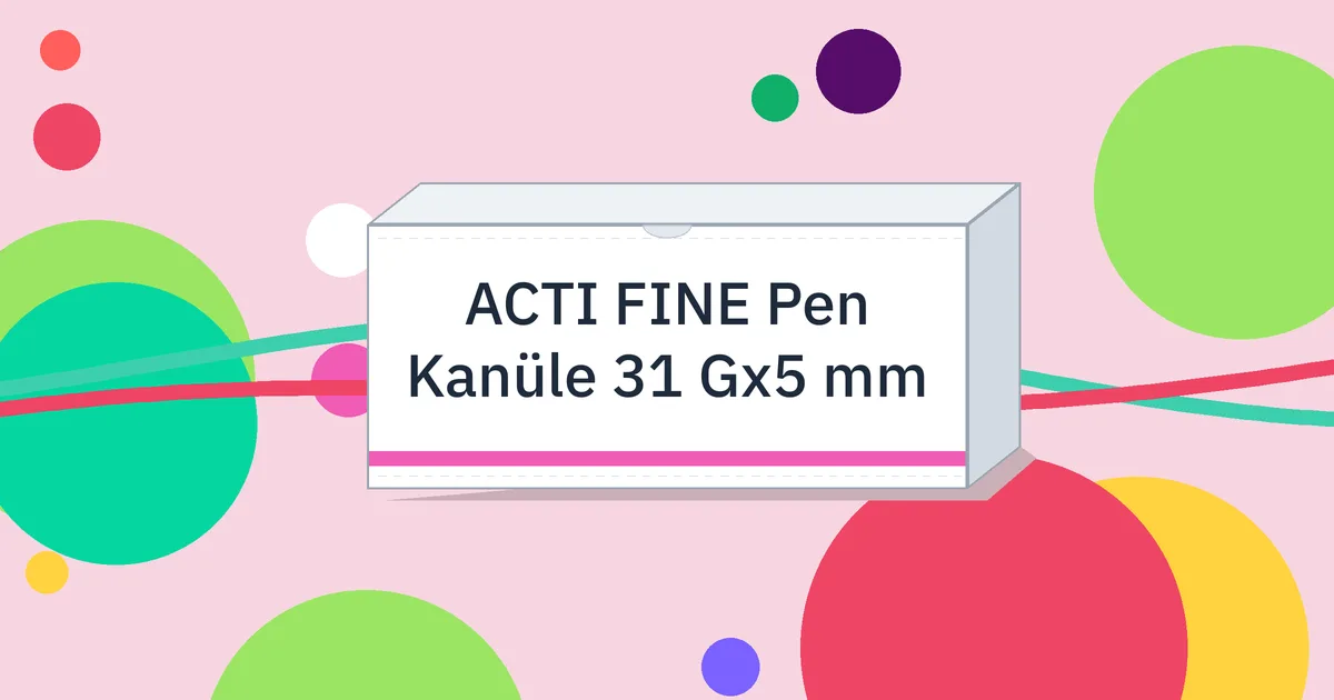 Symbolbild: Packung mit der Aufschrift ACTI FINE Pen Kanüle 31 Gx5 mm (PZN 09297208) – Verfügbarkeit und Bezug in Apotheken in Frankfurt am Main