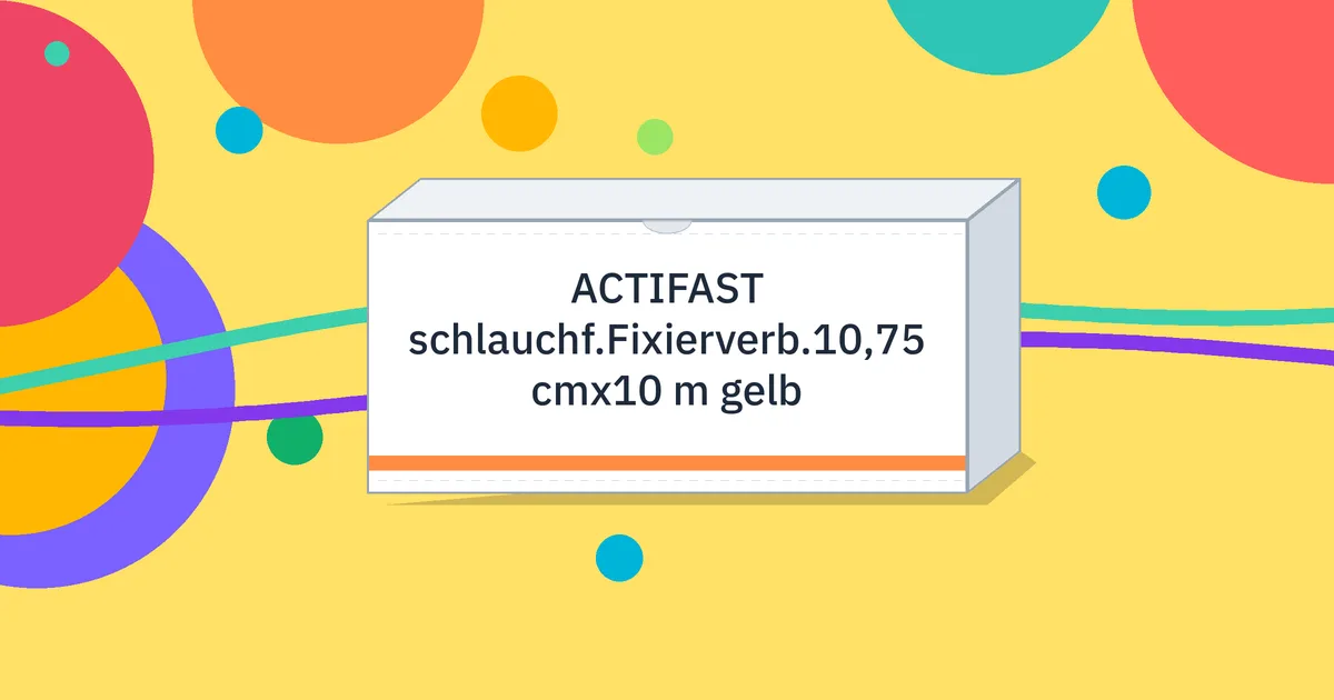 Symbolbild: Packung mit der Aufschrift ACTIFAST schlauchf.Fixierverb.10,75 cmx10 m gelb (PZN 19151546) – Verfügbarkeit und Bezug in Apotheken in Frankfurt am Main