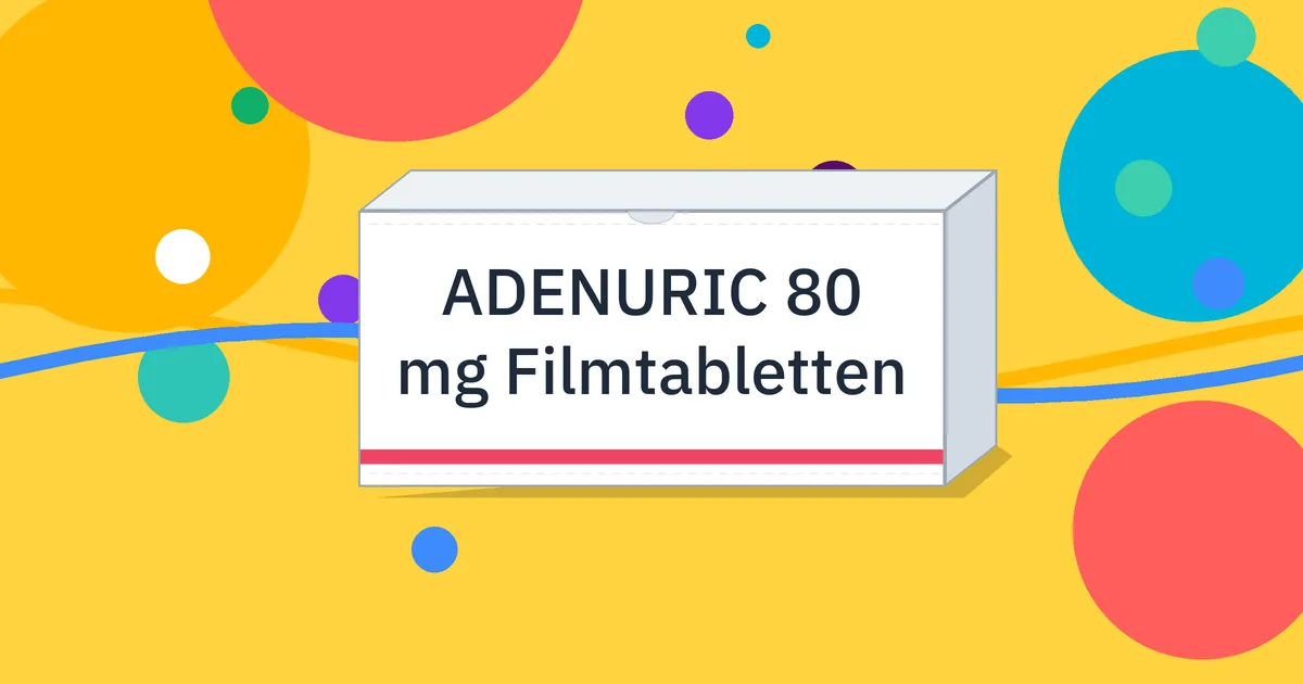 Symbolbild: Packung mit der Aufschrift ADENURIC 80 mg Filmtabletten (PZN 15563134) – Verfügbarkeit und Bezug in Apotheken in Frankfurt am Main