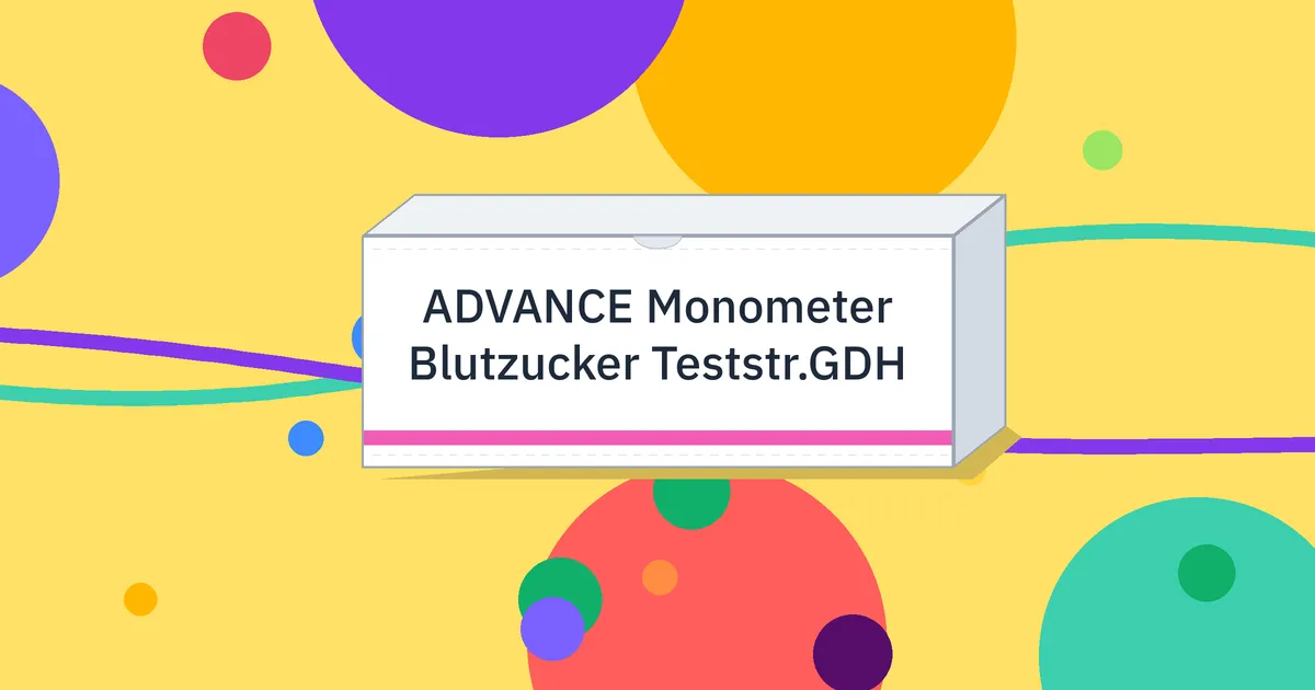 Symbolbild: Packung mit der Aufschrift ADVANCE Monometer Blutzucker Teststr.GDH (PZN 14200903) – Verfügbarkeit und Bezug in Apotheken in Frankfurt am Main