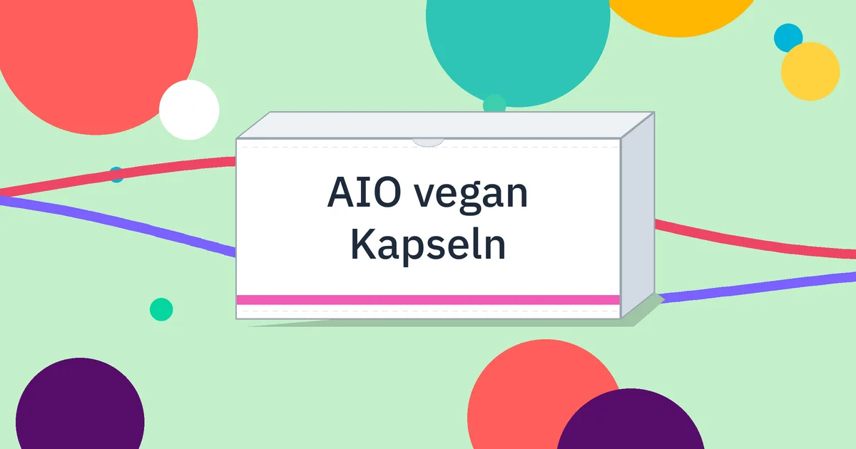 Symbolbild: Packung mit der Aufschrift AIO vegan Kapseln (PZN 18780458) – Verfügbarkeit und Bezug in Apotheken in Frankfurt am Main