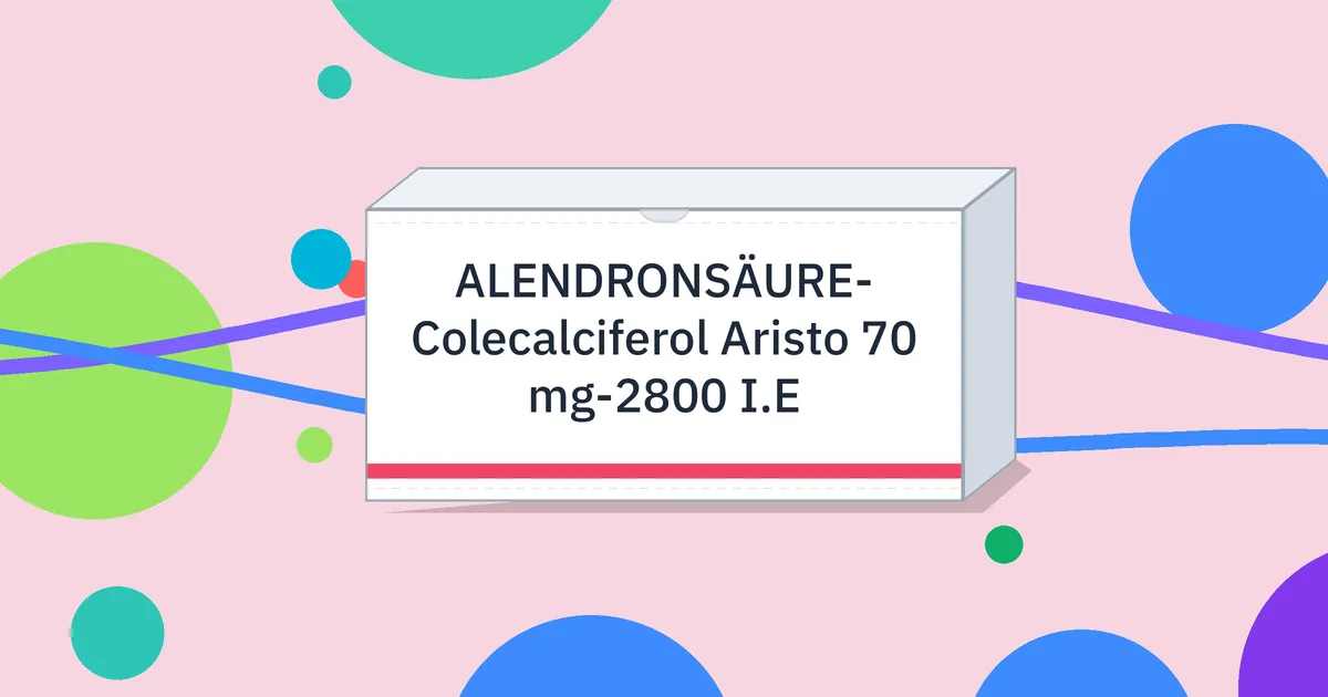 Symbolbild: Packung mit der Aufschrift ALENDRONSÄURE-Colecalciferol Aristo 70 mg-2800 I.E (PZN 13716579) – Verfügbarkeit und Bezug in Apotheken in Frankfurt am Main