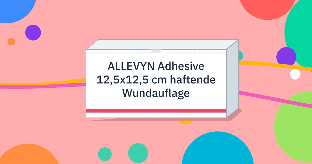 Symbolbild: Packung mit der Aufschrift ALLEVYN Adhesive 12,5x12,5 cm haftende Wundauflage (PZN 19958929) – Verfügbarkeit und Bezug in Apotheken in Frankfurt am Main
