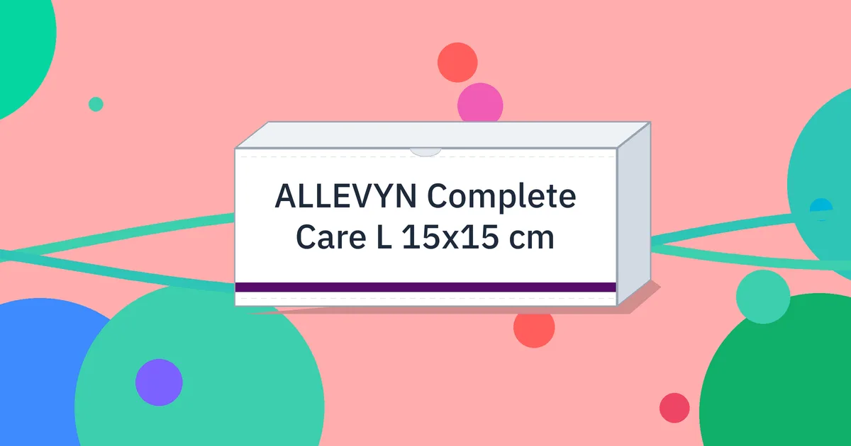 Symbolbild: Packung mit der Aufschrift ALLEVYN Complete Care L 15x15 cm (PZN 20178467) – Verfügbarkeit und Bezug in Apotheken in Frankfurt am Main