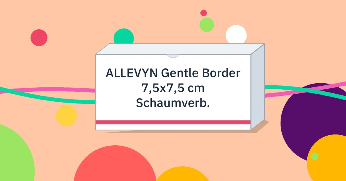 Symbolbild: Packung mit der Aufschrift ALLEVYN Gentle Border 7,5x7,5 cm Schaumverb. (PZN 09616814) – Verfügbarkeit und Bezug in Apotheken in Frankfurt am Main