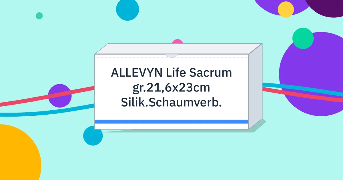 Symbolbild: Packung mit der Aufschrift ALLEVYN Life Sacrum gr.21,6x23cm Silik.Schaumverb. (PZN 13347679) – Verfügbarkeit und Bezug in Apotheken in Frankfurt am Main