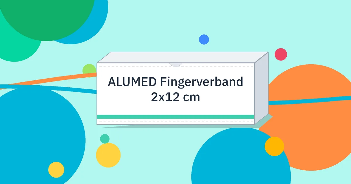 Symbolbild: Packung mit der Aufschrift ALUMED Fingerverband 2x12 cm (PZN 12603287) – Verfügbarkeit und Bezug in Apotheken in Frankfurt am Main