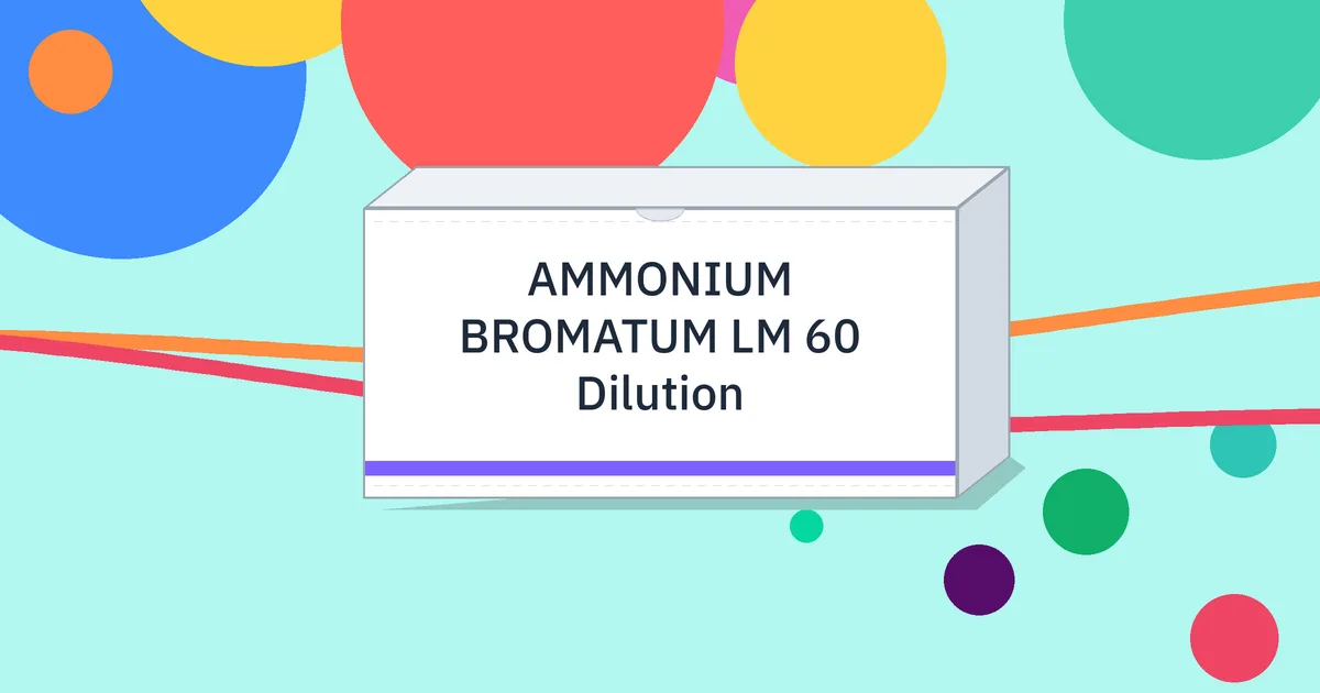 Symbolbild: Packung mit der Aufschrift AMMONIUM BROMATUM LM 60 Dilution (PZN 13320657) – Verfügbarkeit und Bezug in Apotheken in Frankfurt am Main