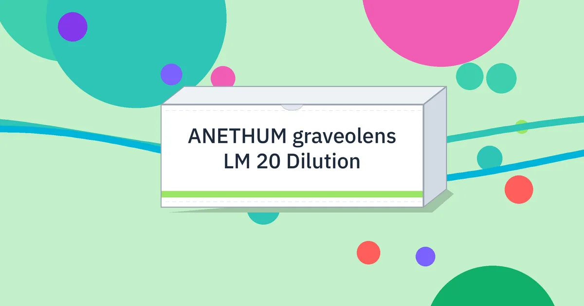 Symbolbild: Packung mit der Aufschrift ANETHUM graveolens LM 20 Dilution (PZN 16008191) – Verfügbarkeit und Bezug in Apotheken in Frankfurt am Main