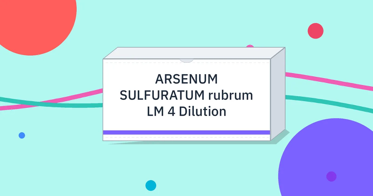 Symbolbild: Packung mit der Aufschrift ARSENUM SULFURATUM rubrum LM 4 Dilution (PZN 12779684) – Verfügbarkeit und Bezug in Apotheken in Frankfurt am Main