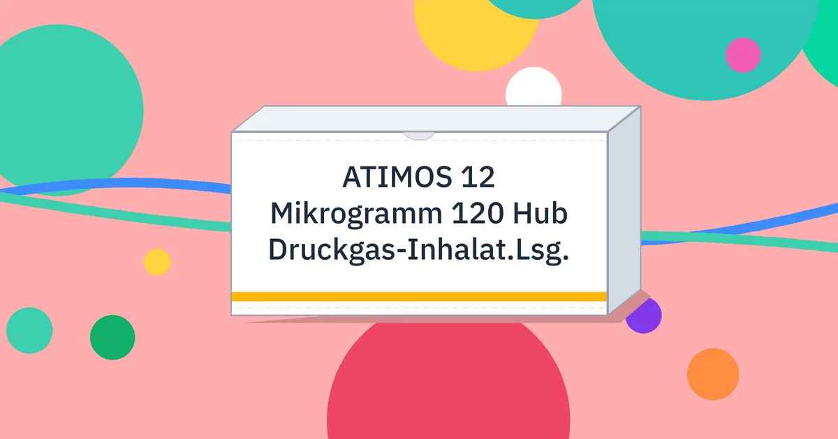 Symbolbild: Packung mit der Aufschrift ATIMOS 12 Mikrogramm 120 Hub Druckgas-Inhalat.Lsg. (PZN 18338202) – Verfügbarkeit und Bezug in Apotheken in Frankfurt am Main