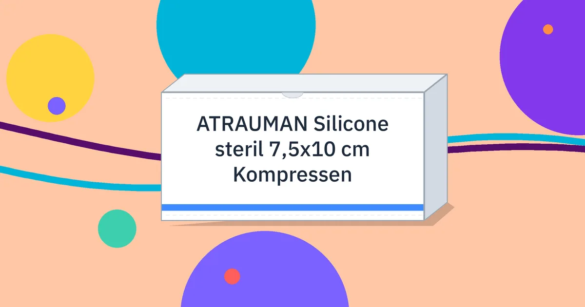 Symbolbild: Packung mit der Aufschrift ATRAUMAN Silicone steril 7,5x10 cm Kompressen (PZN 17952489) – Verfügbarkeit und Bezug in Apotheken in Frankfurt am Main