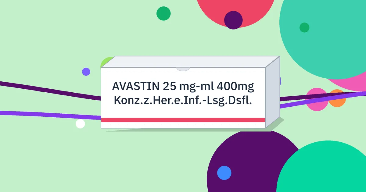 Symbolbild: Packung mit der Aufschrift AVASTIN 25 mg-ml 400mg Konz.z.Her.e.Inf.-Lsg.Dsfl. (PZN 02752224) – Verfügbarkeit und Bezug in Apotheken in Frankfurt am Main