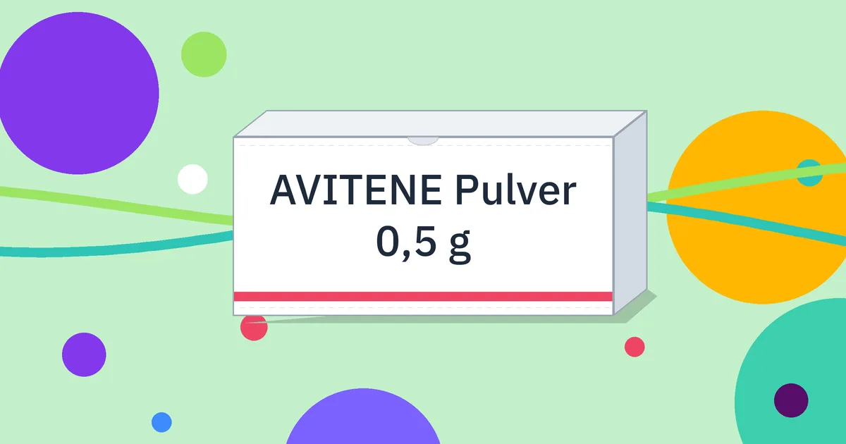 Symbolbild: Packung mit der Aufschrift AVITENE Pulver 0,5 g (PZN 16718892) – Verfügbarkeit und Bezug in Apotheken in Frankfurt am Main