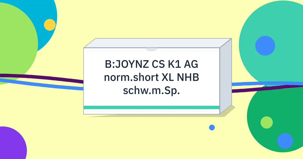 Symbolbild: Packung mit der Aufschrift B:JOYNZ CS K1 AG norm.short XL NHB schw.m.Sp. (PZN 20534123) – Verfügbarkeit und Bezug in Apotheken in Frankfurt am Main