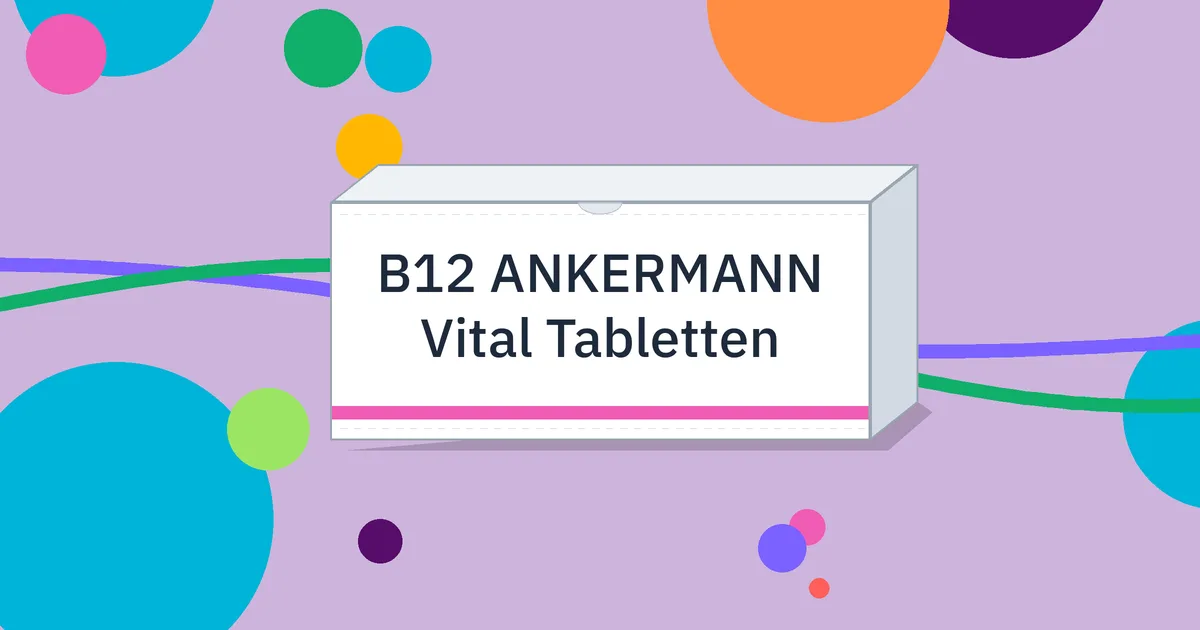 Symbolbild: Packung mit der Aufschrift B12 ANKERMANN Vital Tabletten (PZN 11193781) – Verfügbarkeit und Bezug in Apotheken in Frankfurt am Main