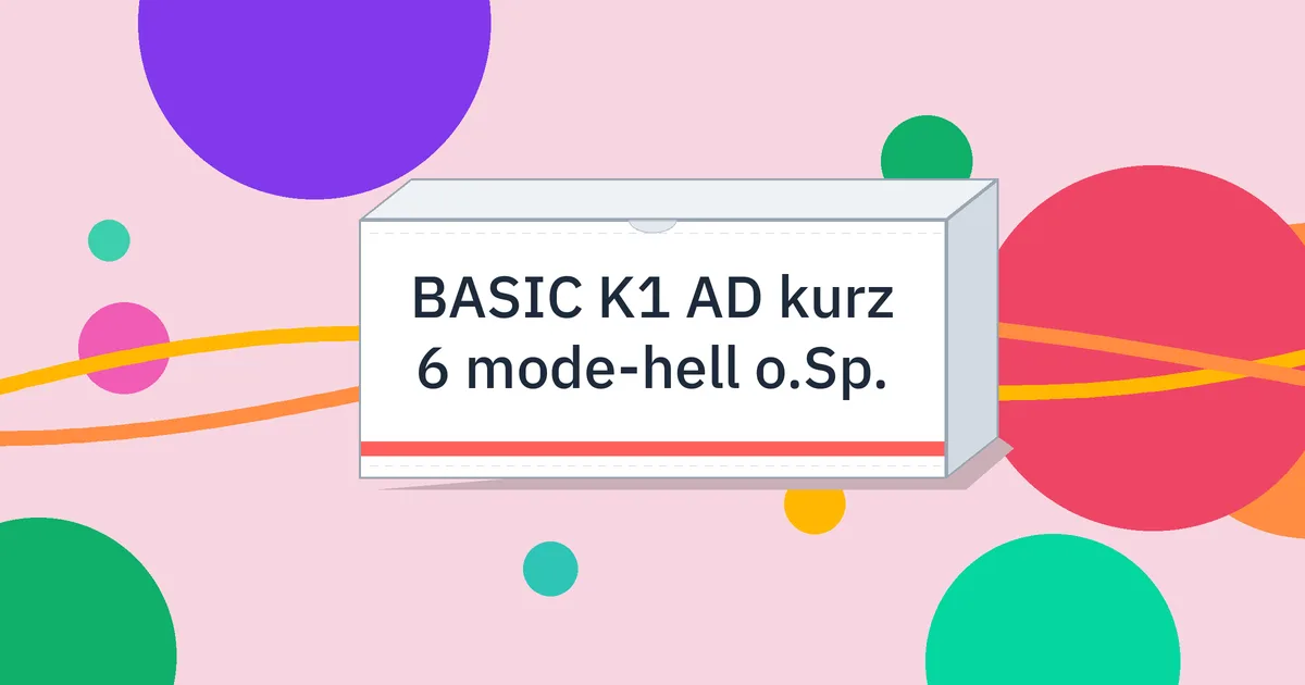 Symbolbild: Packung mit der Aufschrift BASIC K1 AD kurz 6 mode-hell o.Sp. (PZN 20259214) – Verfügbarkeit und Bezug in Apotheken in Frankfurt am Main