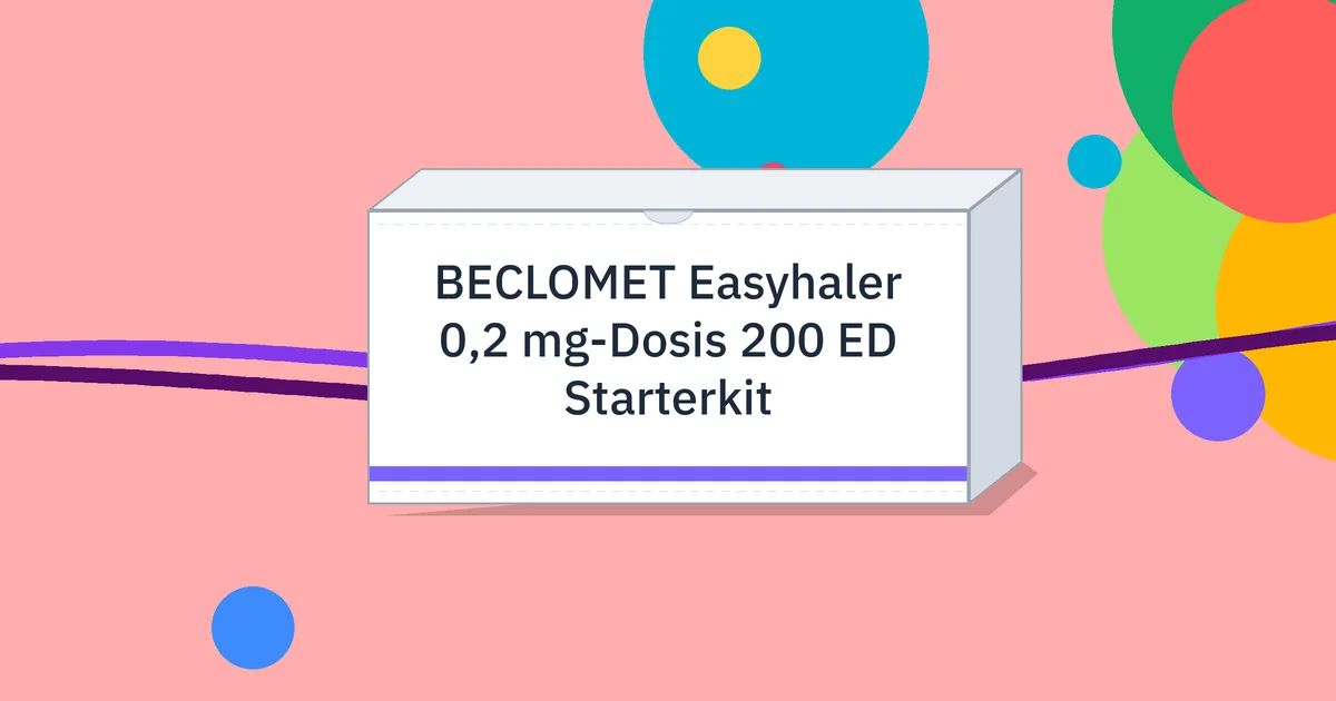 Symbolbild: Packung mit der Aufschrift BECLOMET Easyhaler 0,2 mg-Dosis 200 ED Starterkit (PZN 09923404) – Verfügbarkeit und Bezug in Apotheken in Frankfurt am Main