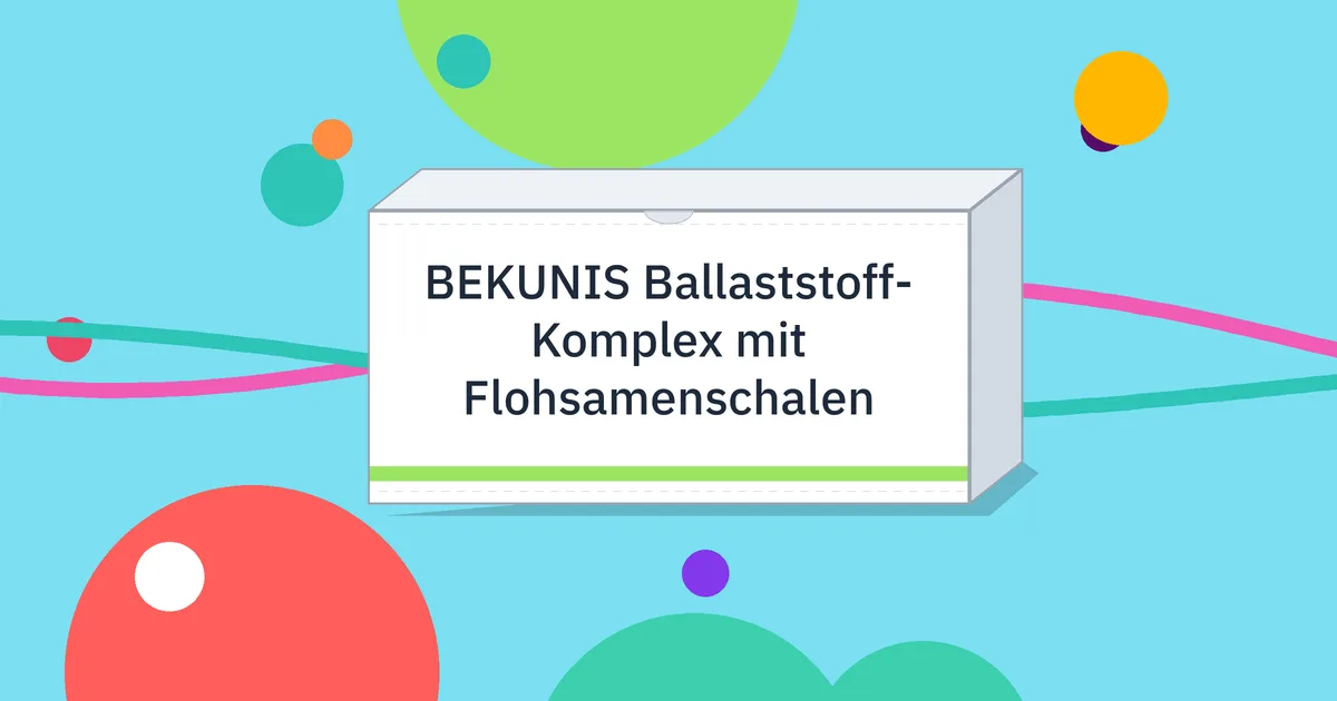 Symbolbild: Packung mit der Aufschrift BEKUNIS Ballaststoff-Komplex mit Flohsamenschalen (PZN 20368222) – Verfügbarkeit und Bezug in Apotheken in Frankfurt am Main