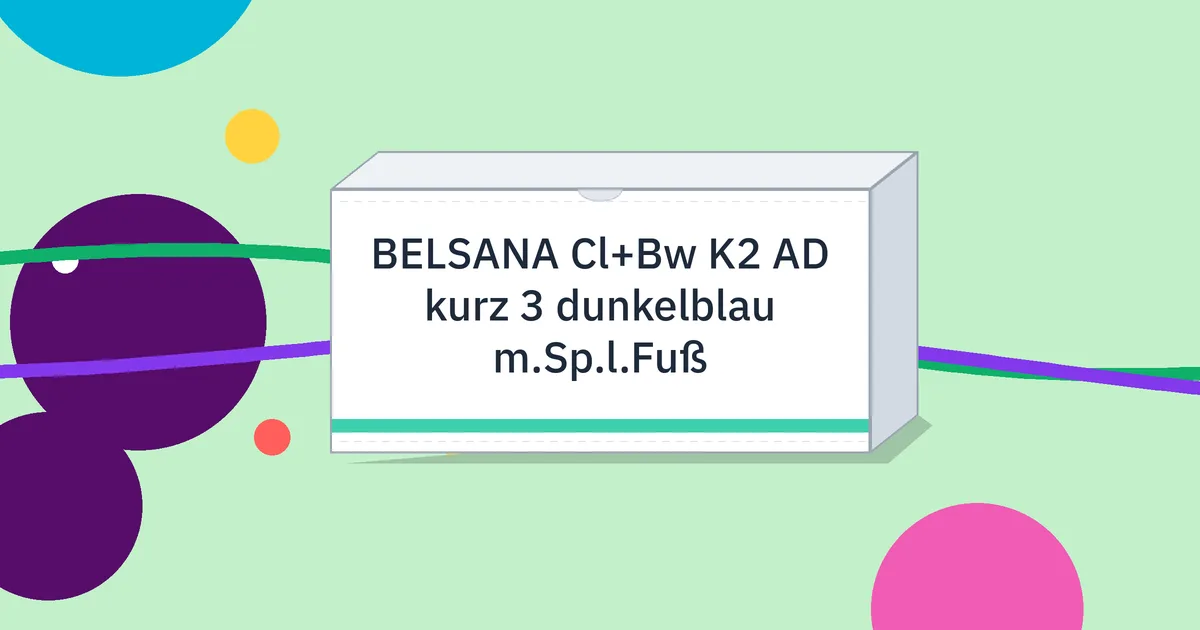 Symbolbild: Packung mit der Aufschrift BELSANA Cl+Bw K2 AD kurz 3 dunkelblau m.Sp.l.Fuß (PZN 15626538) – Verfügbarkeit und Bezug in Apotheken in Frankfurt am Main