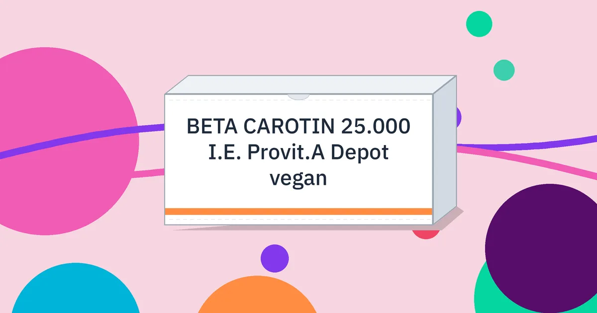 Symbolbild: Packung mit der Aufschrift BETA CAROTIN 25.000 I.E. Provit.A Depot vegan (PZN 18212062) – Verfügbarkeit und Bezug in Apotheken in Frankfurt am Main