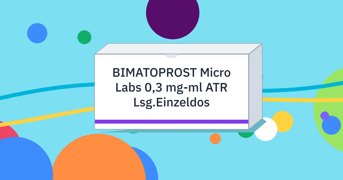 Symbolbild: Packung mit der Aufschrift BIMATOPROST Micro Labs 0,3 mg-ml ATR Lsg.Einzeldos (PZN 17821528) – Verfügbarkeit und Bezug in Apotheken in Frankfurt am Main