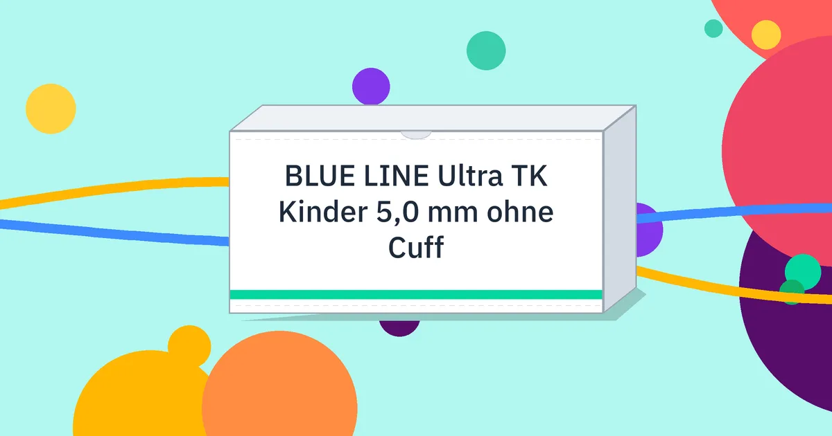 Symbolbild: Packung mit der Aufschrift BLUE LINE Ultra TK Kinder 5,0 mm ohne Cuff (PZN 14437048) – Verfügbarkeit und Bezug in Apotheken in Frankfurt am Main