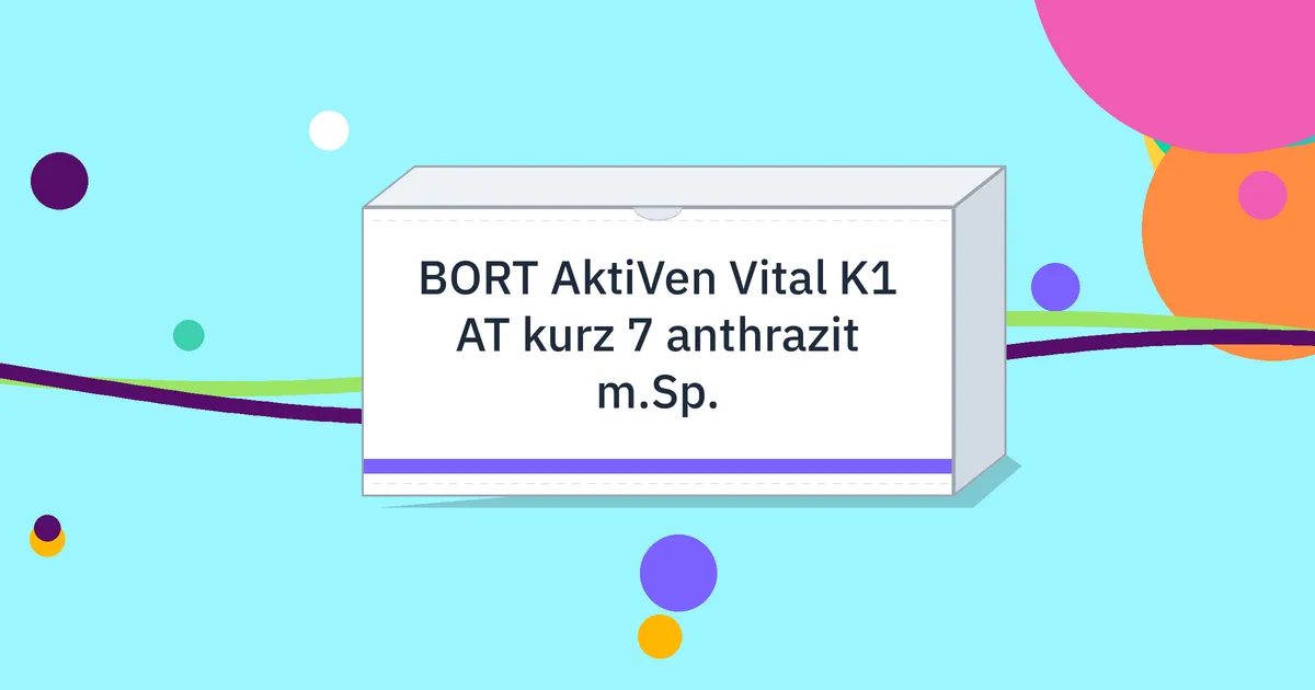 Symbolbild: Packung mit der Aufschrift BORT AktiVen Vital K1 AT kurz 7 anthrazit m.Sp. (PZN 13742648) – Verfügbarkeit und Bezug in Apotheken in Frankfurt am Main