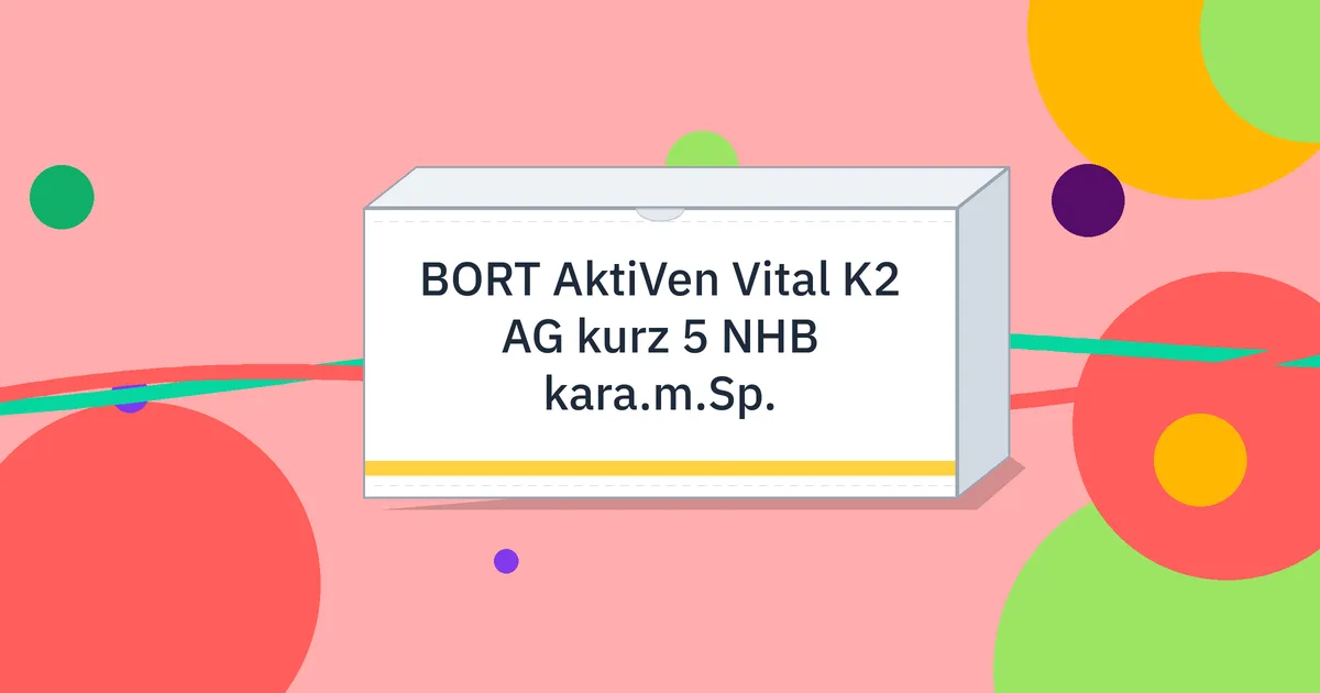 Symbolbild: Packung mit der Aufschrift BORT AktiVen Vital K2 AG kurz 5 NHB kara.m.Sp. (PZN 12384425) – Verfügbarkeit und Bezug in Apotheken in Frankfurt am Main