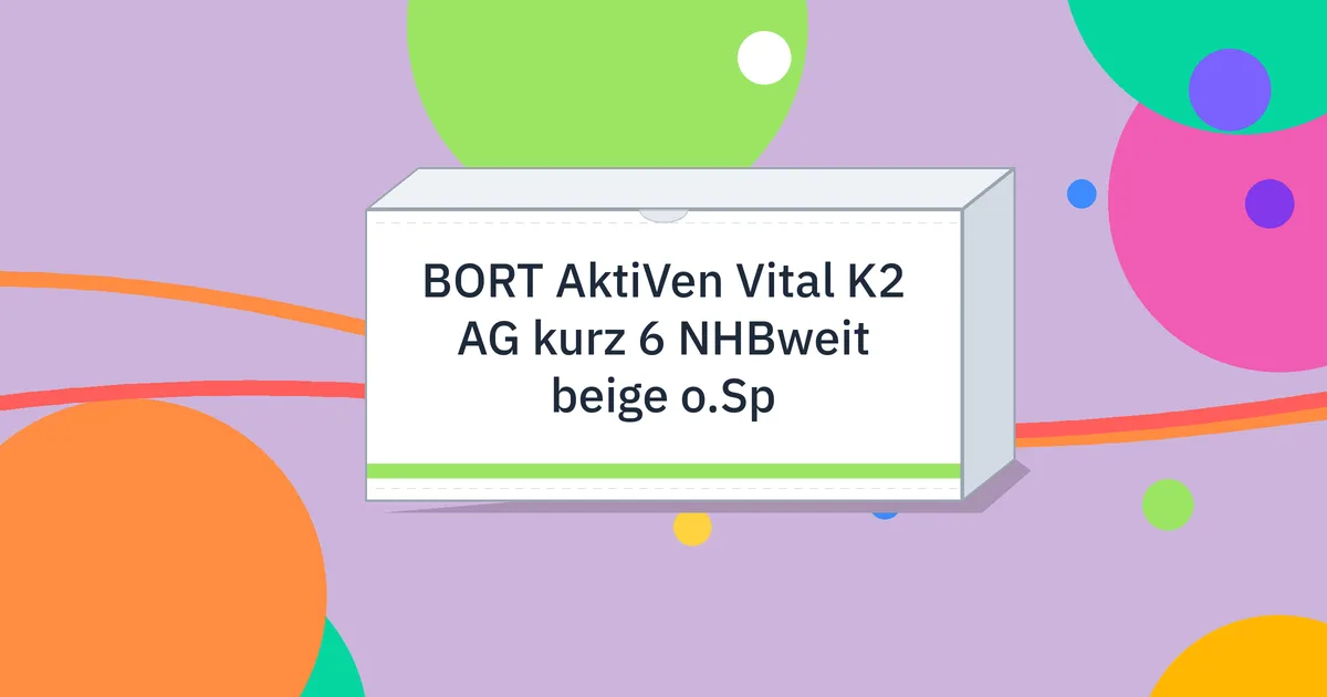 Symbolbild: Packung mit der Aufschrift BORT AktiVen Vital K2 AG kurz 6 NHBweit beige o.Sp (PZN 13731716) – Verfügbarkeit und Bezug in Apotheken in Frankfurt am Main